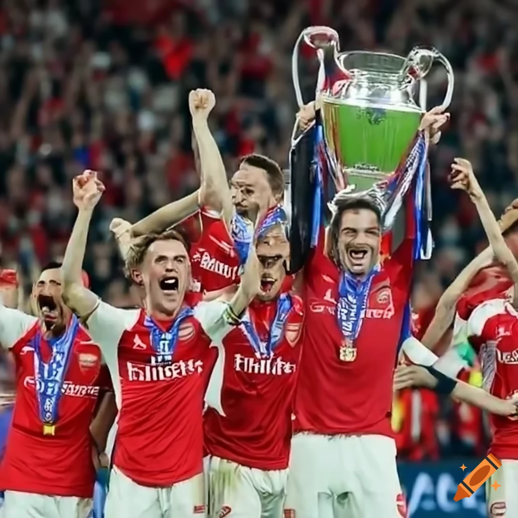 Arsenal soccer team celebrating victory with the Champions League ...