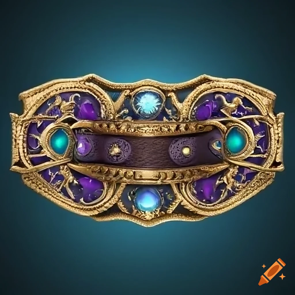 Front view of a decorated magic war belt on Craiyon