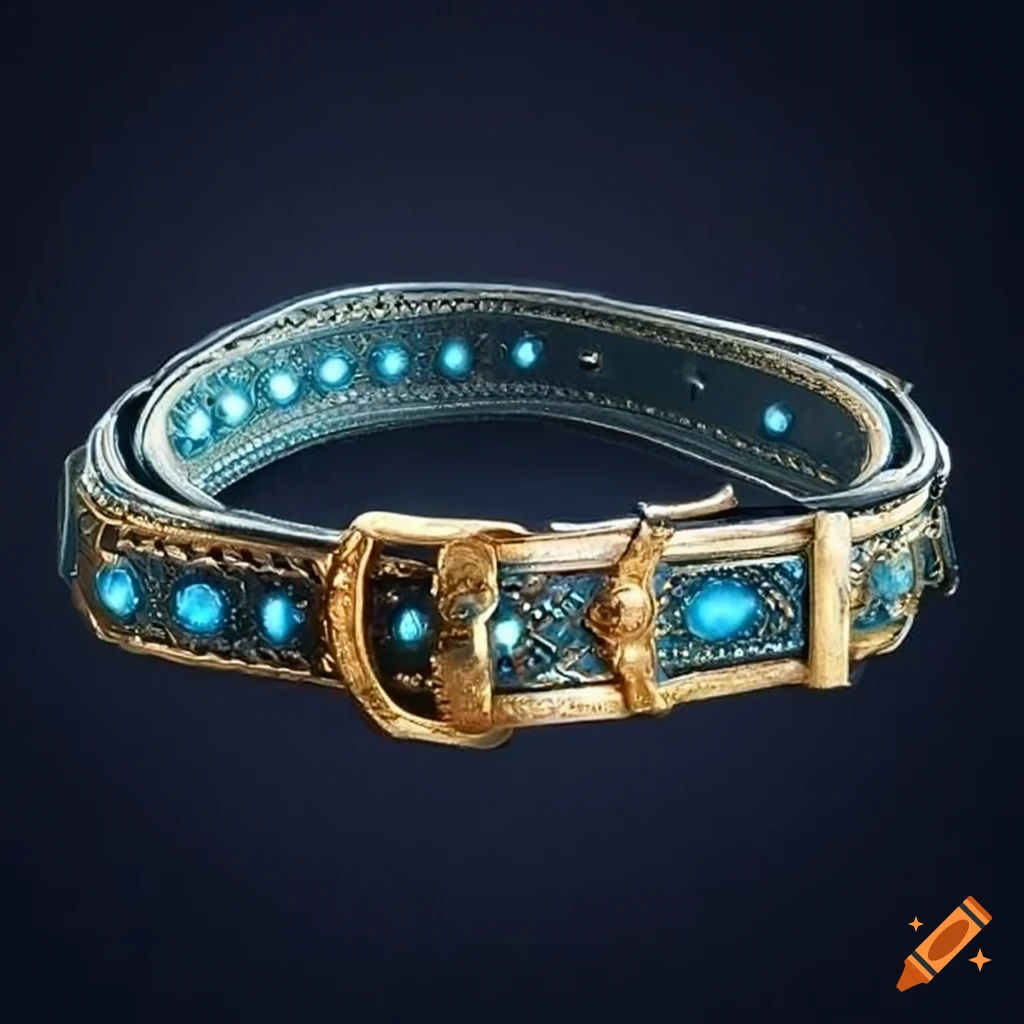 Adorned magic shiny war belt from the front on Craiyon