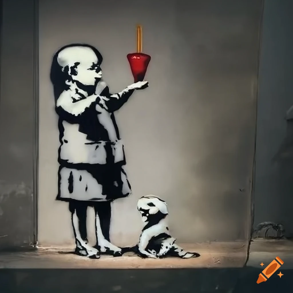 Work of street art similar to banksy's style on Craiyon