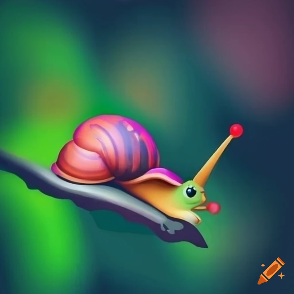 Adorable little snails sitting on blades of grass in a colorful and ...