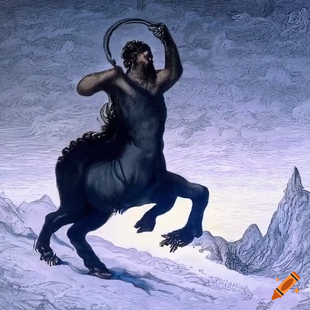Centaur trapped in snow on a snowy mountain inspired by Gustave Doré on ...