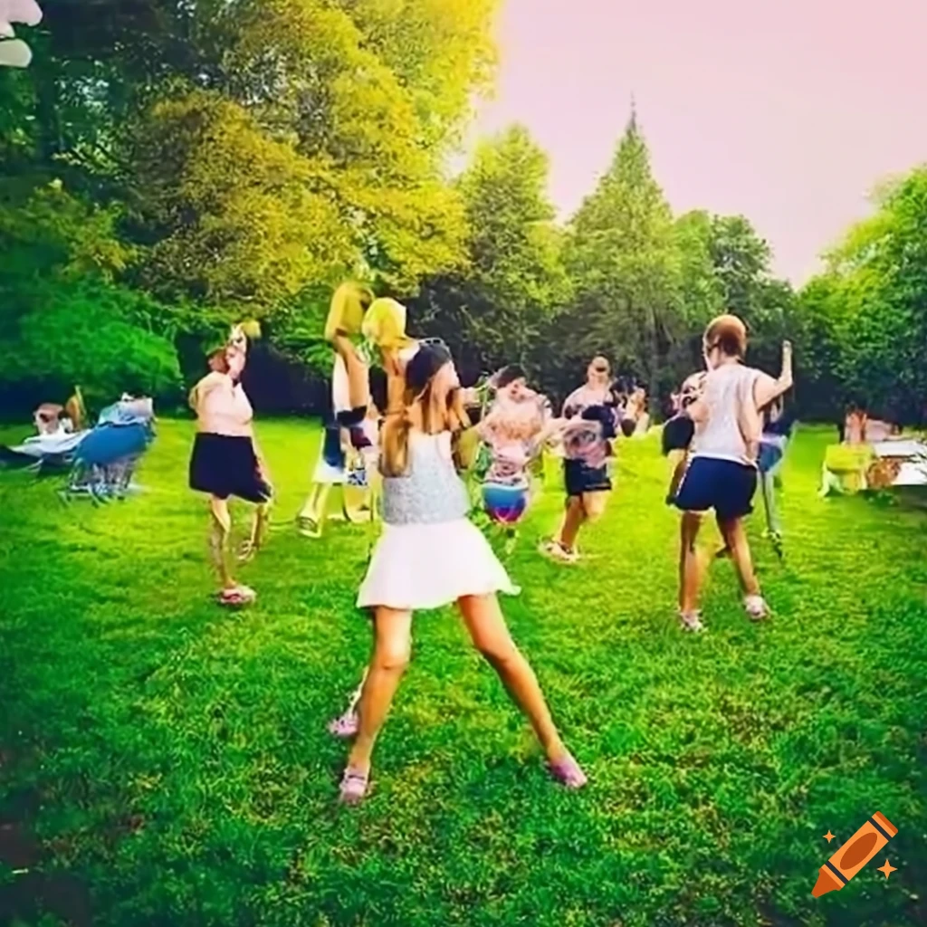 Summer high garden party with dancing people, drinks, and laughter on a ...