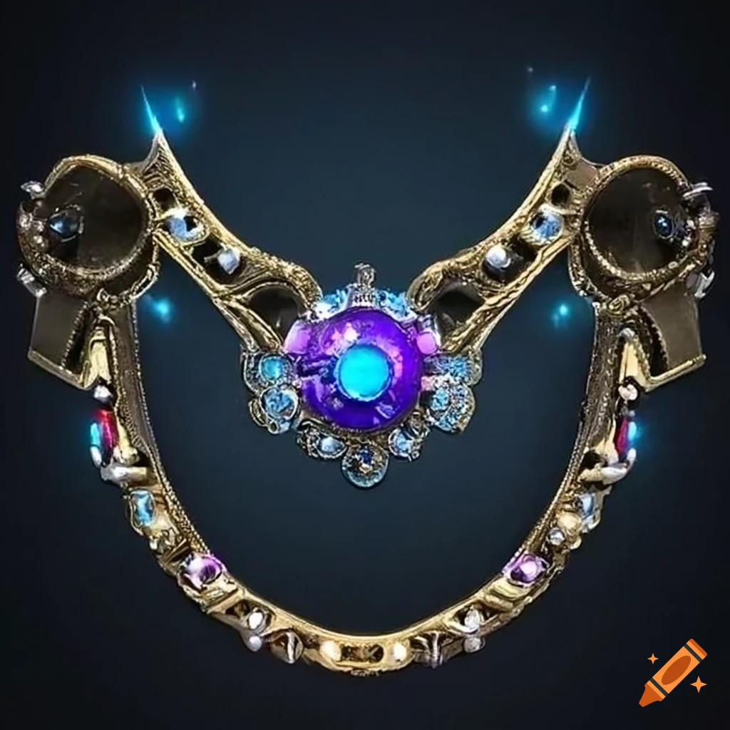 Adorned magic shiny war belt from the front view on Craiyon