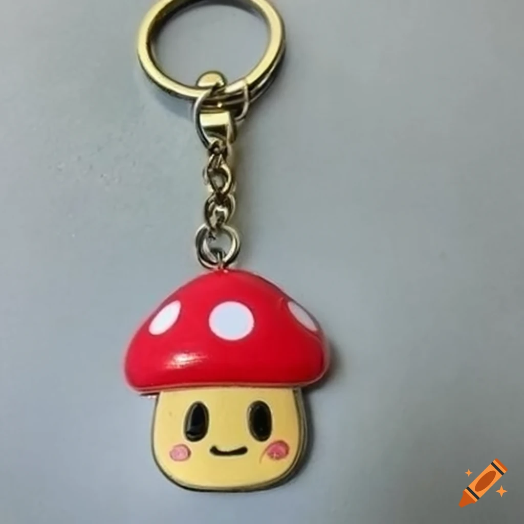 Kawaii mushroom house keychain made of metal on Craiyon
