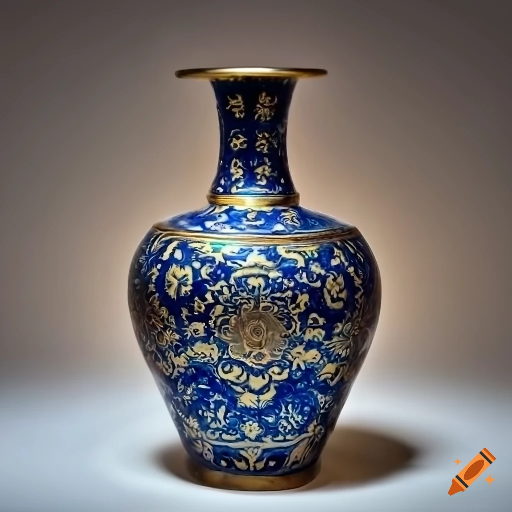 Antique Chinese vase with intricate mandala patterns in blue and gold ...