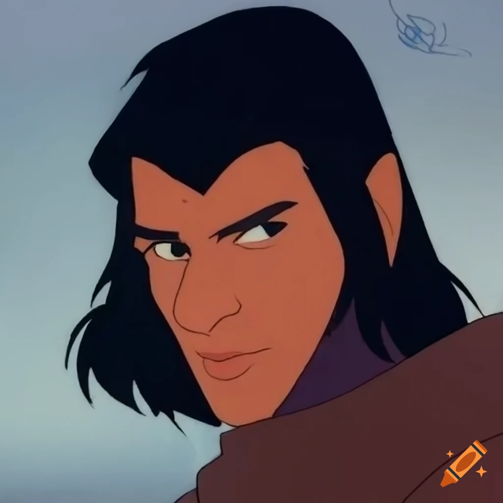Close-up portrait of a dashing male medieval rogue in Disney cel ...