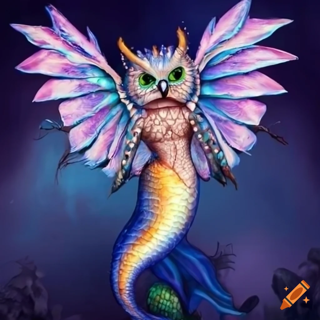 Mermaid owl dragon on Craiyon