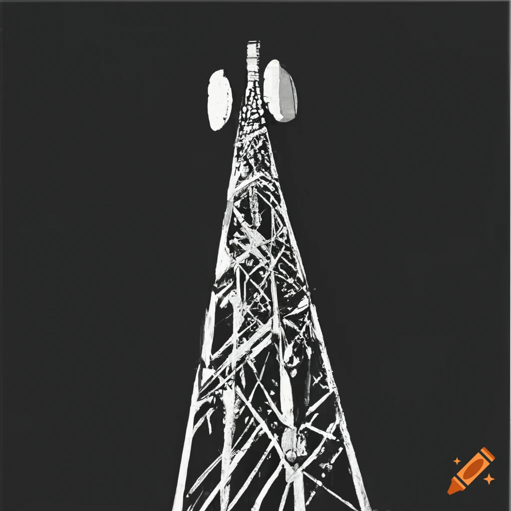 Communication tower antennas transmitting radio signals on Craiyon