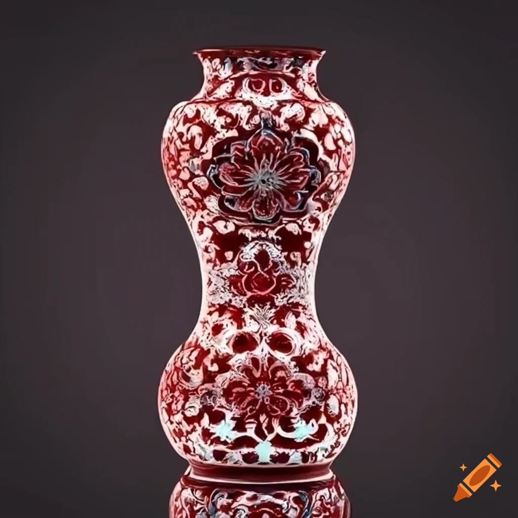 Intricate red and white mandala style patterns on a Chinese vase with ...