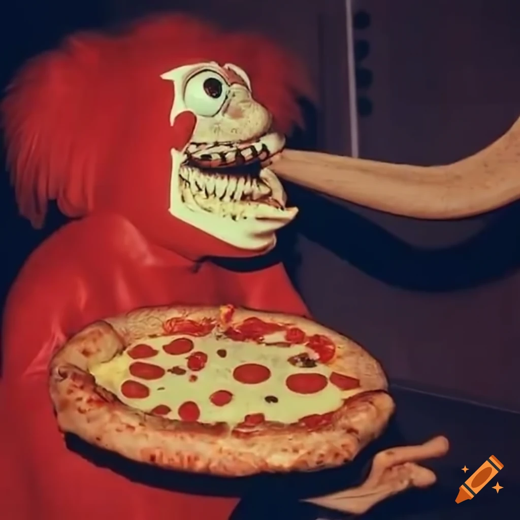 1980s pizza mascots birthday party with spaghetti nightmare on Craiyon