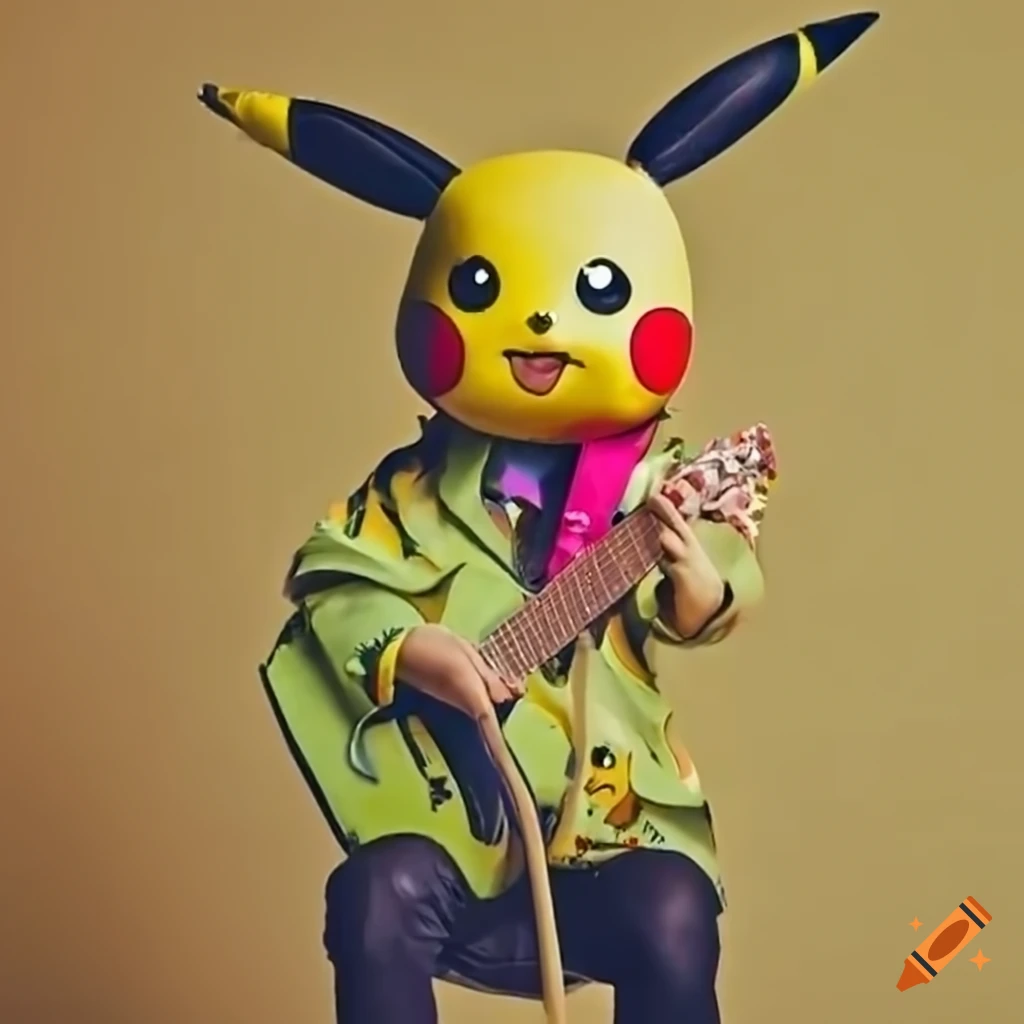 Pikachu with a guitar and weed on Craiyon