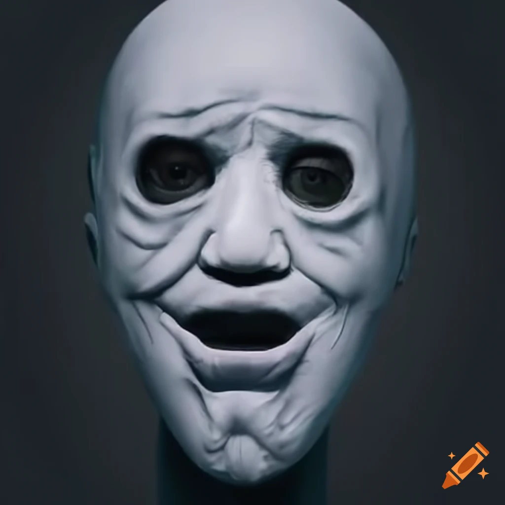 Face in white mask revealing a mysterious grin on Craiyon