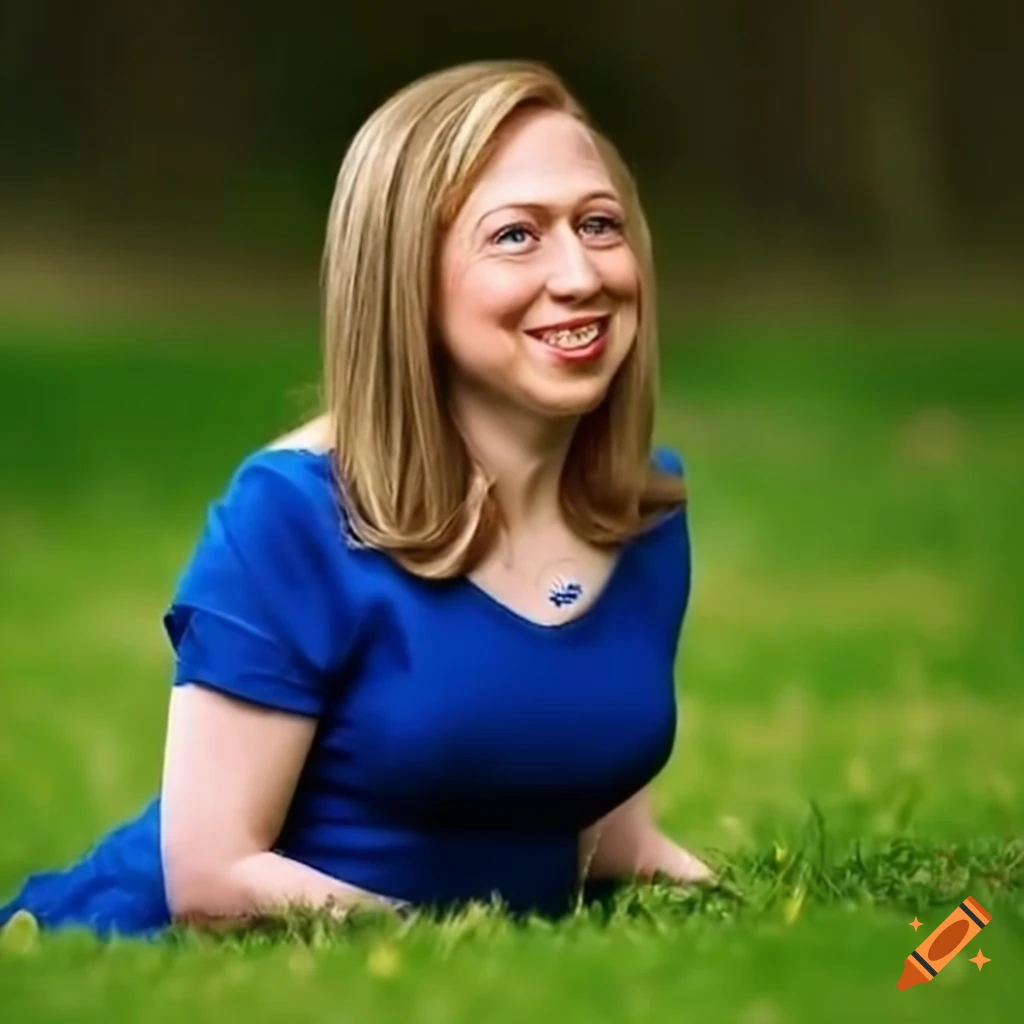 Chelsea clinton sitting on the grass on Craiyon