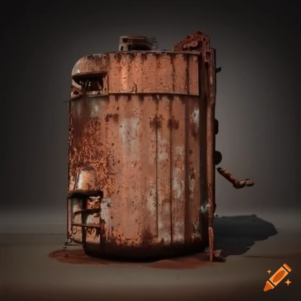 Dieselpunk rusty metal storage container on Craiyon