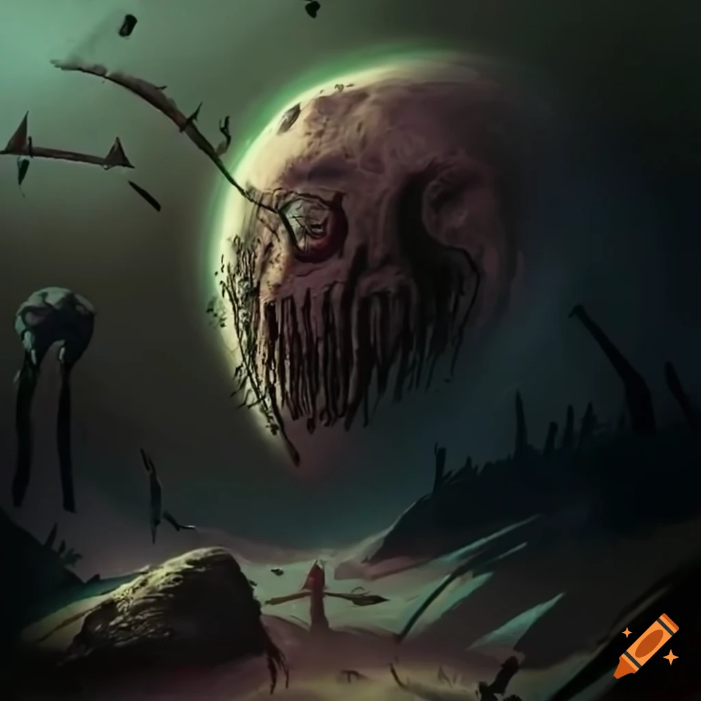 Dystopian, realistic depiction of the imaginary planet funerapolis with ...