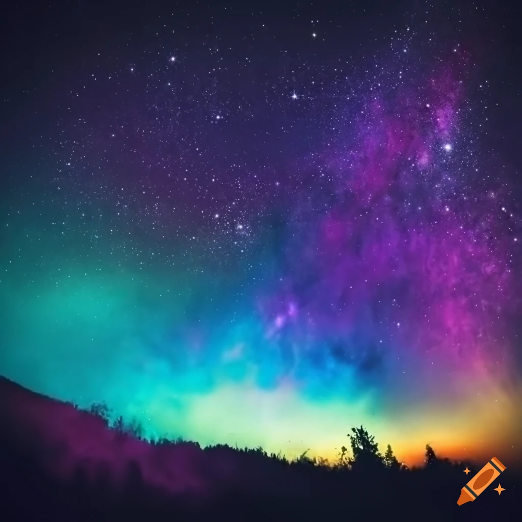 Starry rainbow-colored night sky on Craiyon