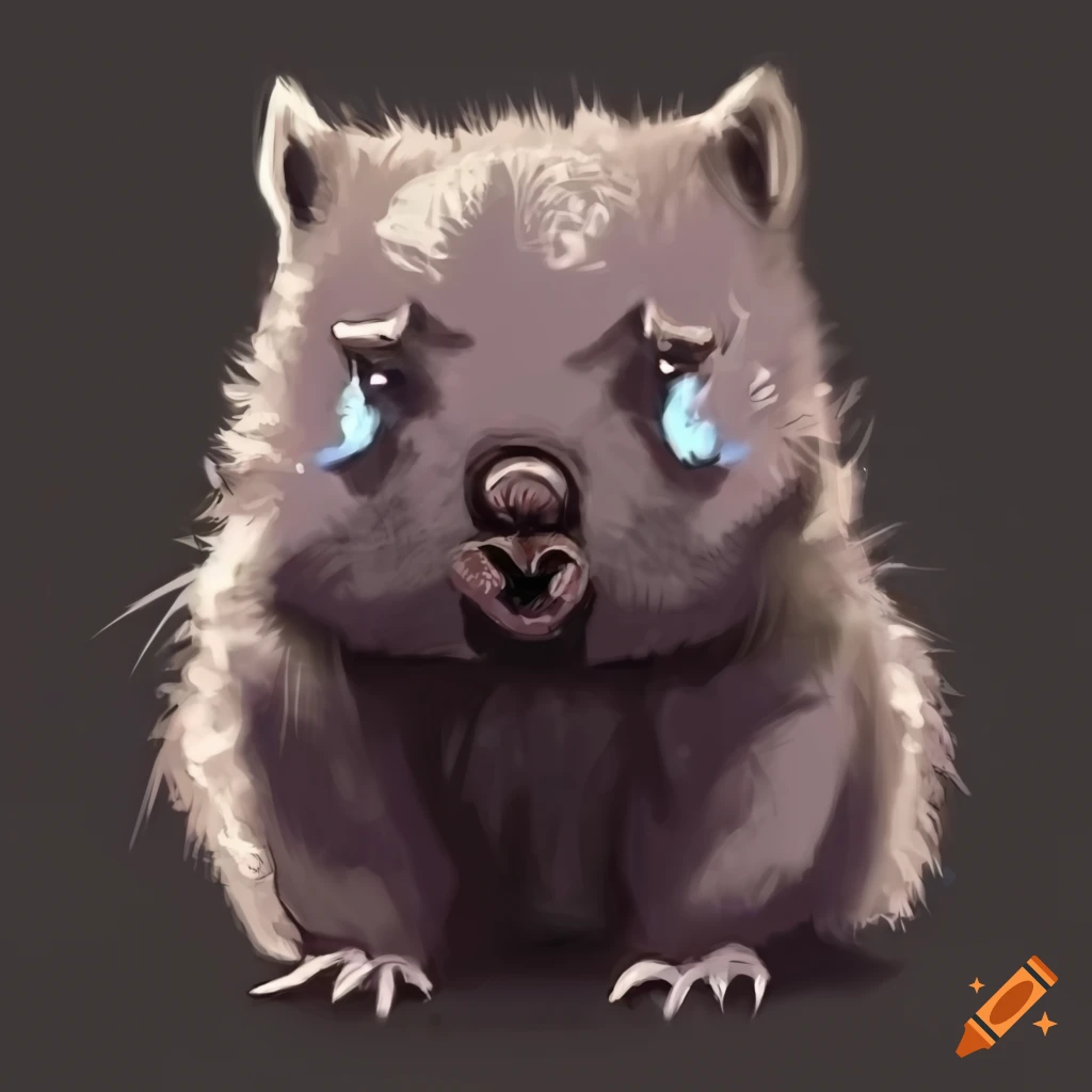 Crying wombat with sad expression wearing a dark robe on Craiyon