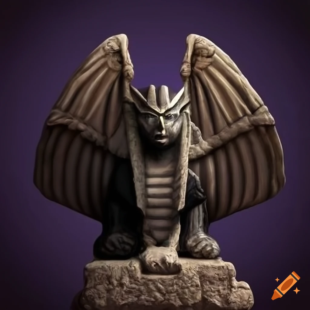 Sleek black quartz winged sphinx in an ancient stone chamber on Craiyon