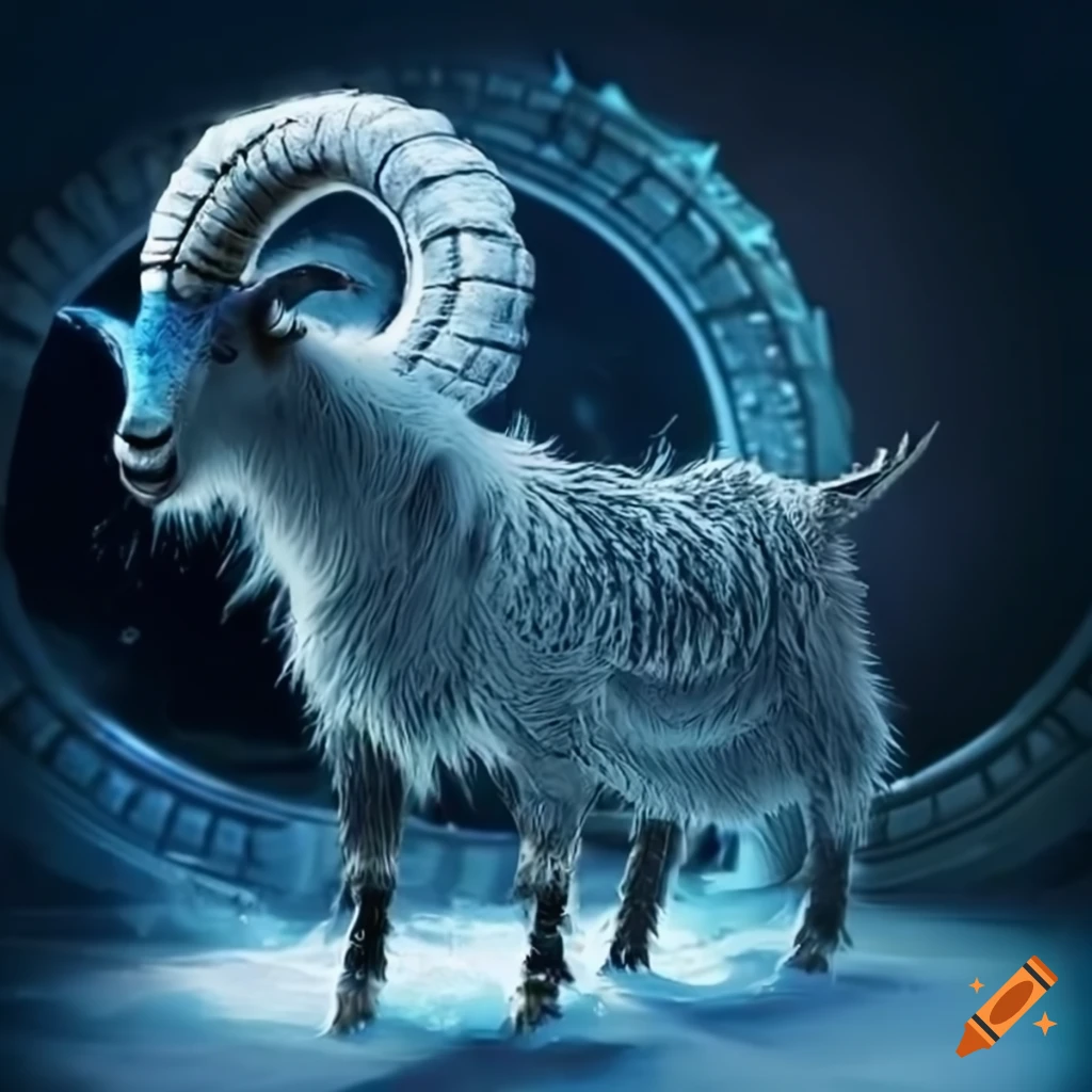 Goat with frost in a stargate themed setting on Craiyon