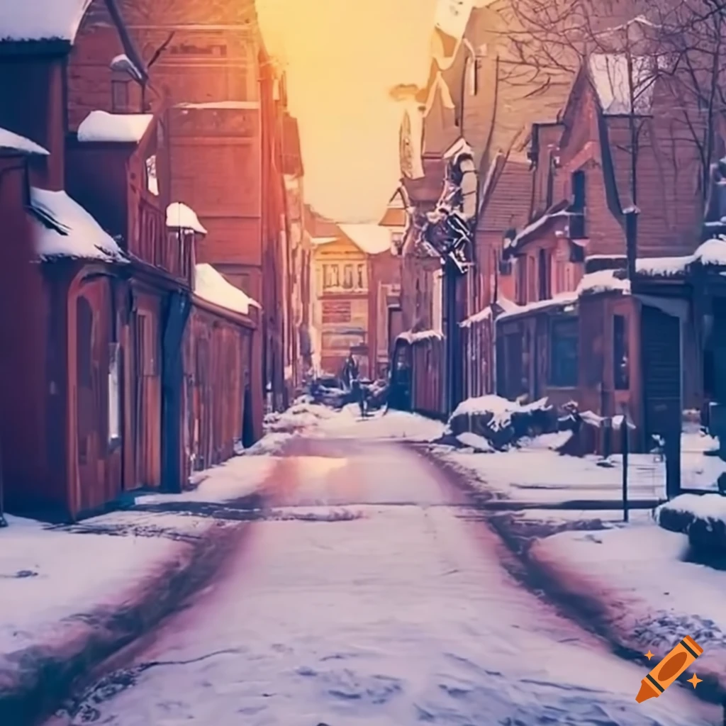Winter scene of a friendly small town street on Craiyon