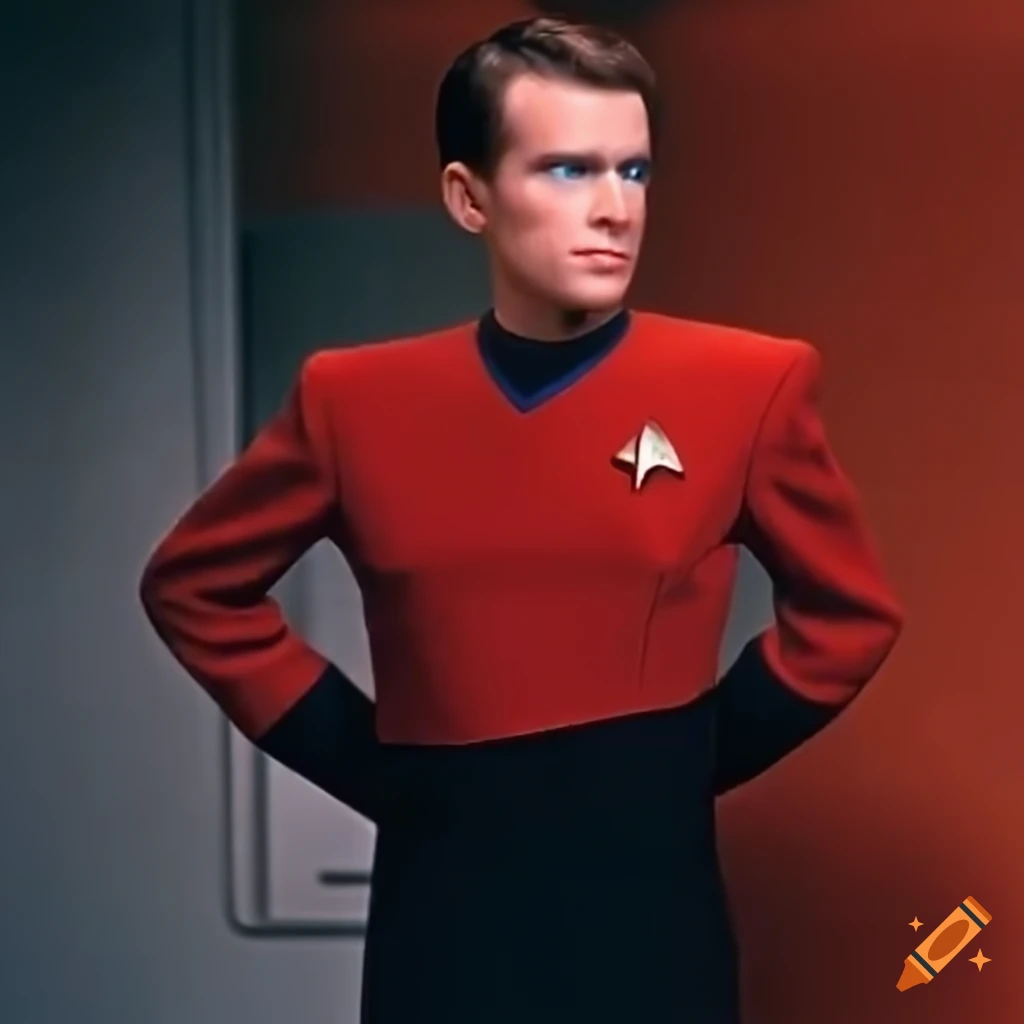 Male commodore in classic Starfleet red uniform on Craiyon