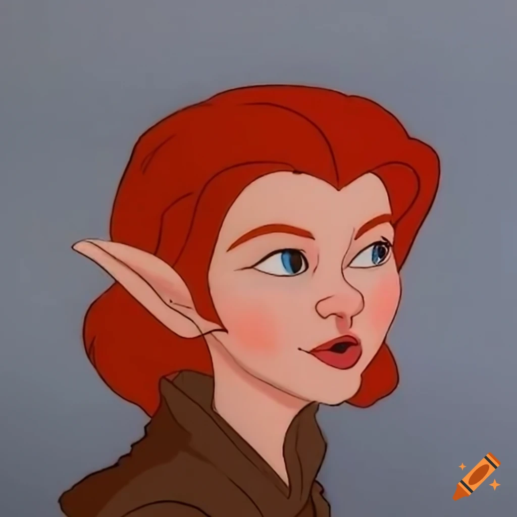Female halfling rogue with red pixie cut hair in Disney cel animation ...