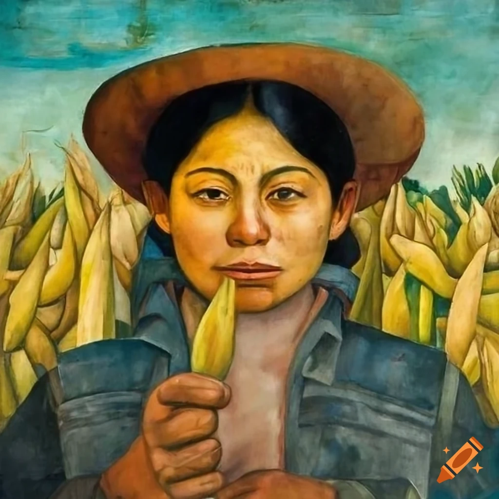 Portrait of Mexican laborer in soviet pose among corn plantation by ...