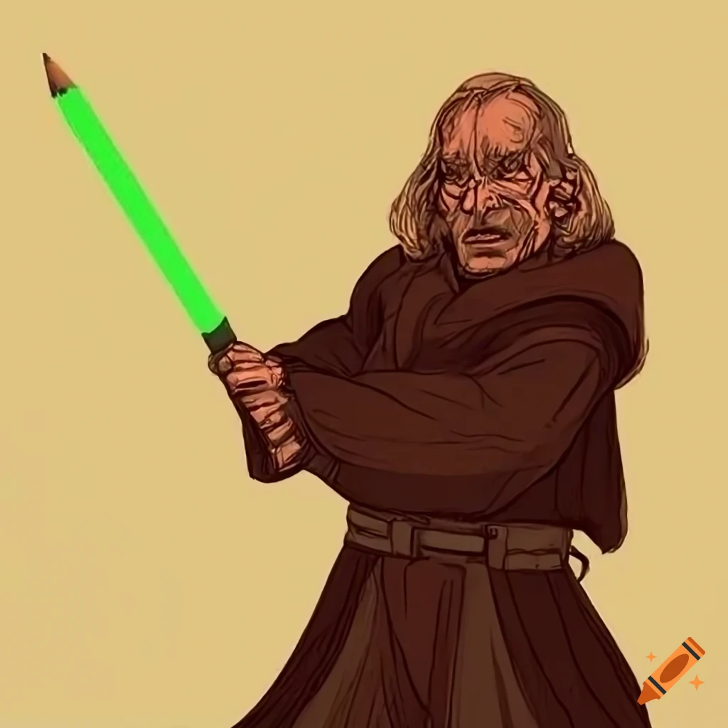 Retro style Jedi master with drawing pencils on Craiyon