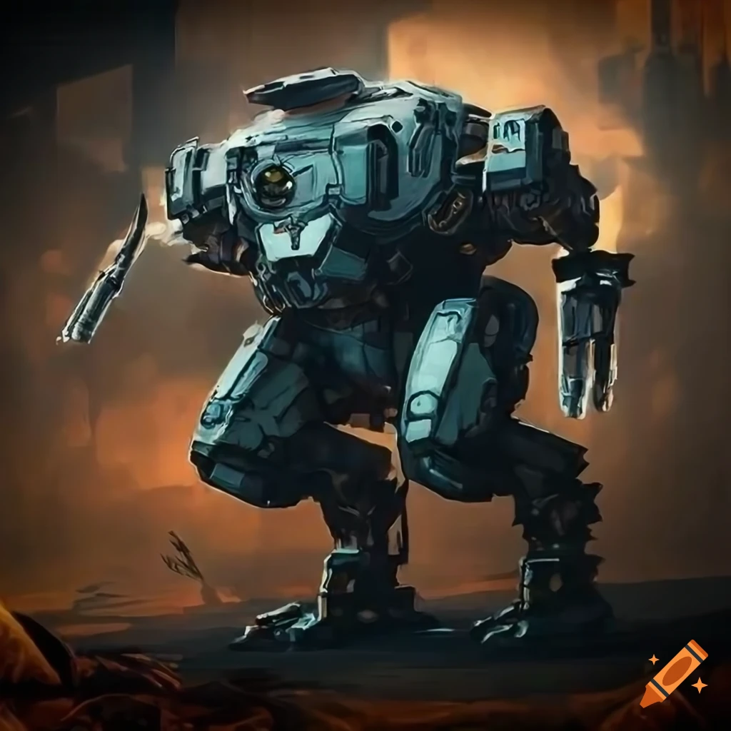 Armored Mech on a floating canvas wrap on Craiyon