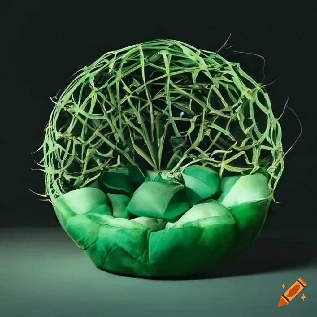 Intricately crafted papasan chair made of vines hanging in a tropical ...