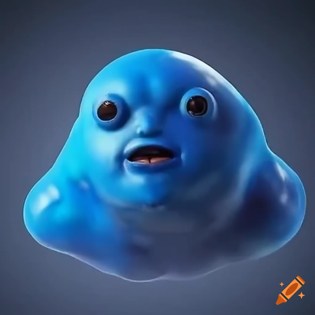 Blue blob man in a unique abstract setting on Craiyon