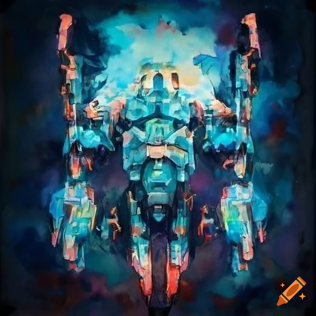 Stunning watercolor Mech on a floating canvas wrap on Craiyon