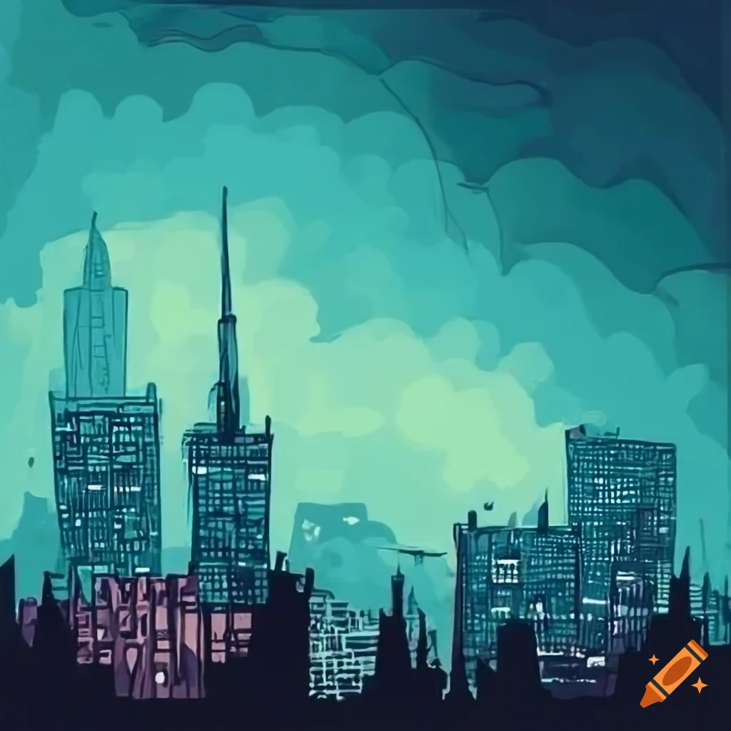 Cityscape under rain on Craiyon