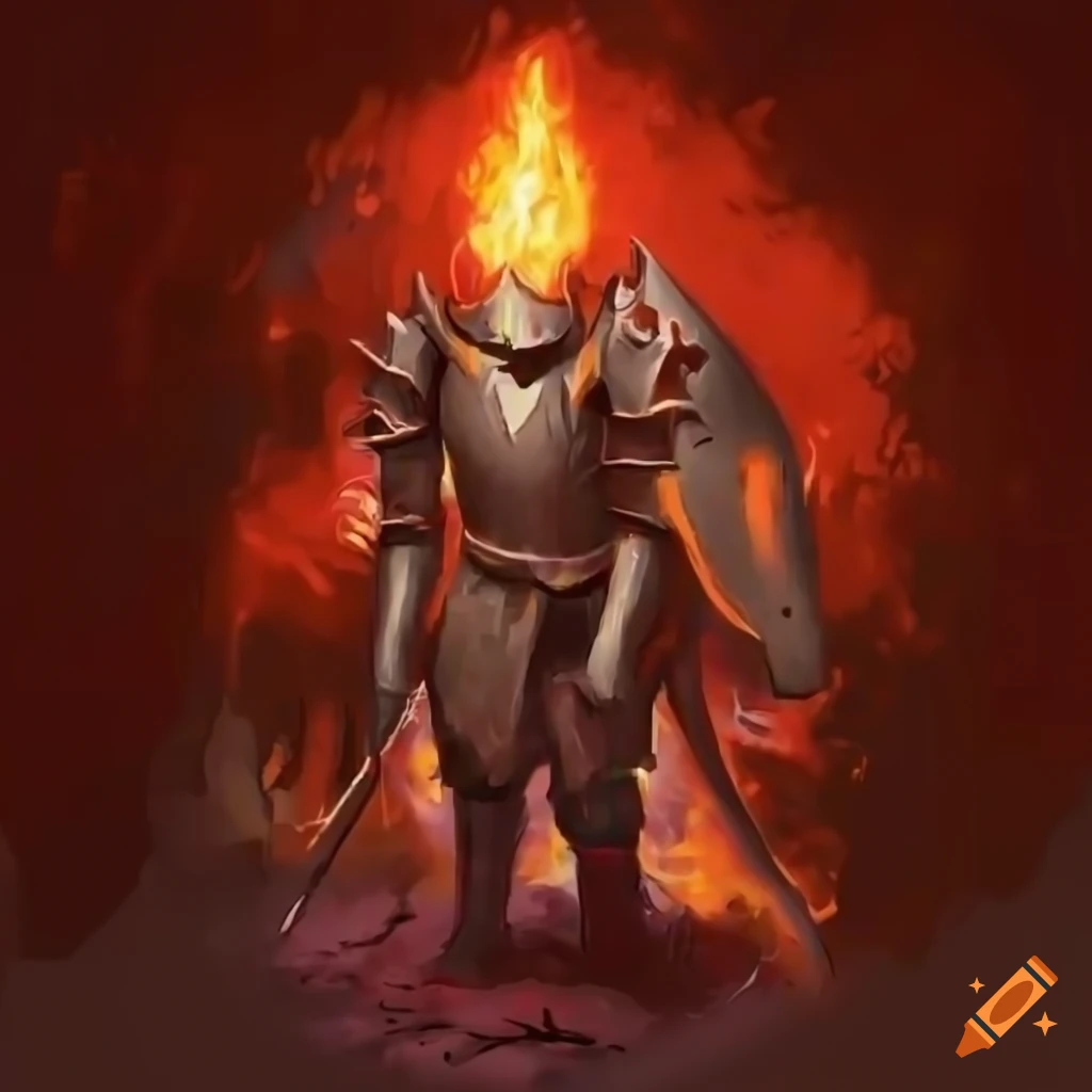 Character with burns covered in fiery armor emitting light and sparks ...