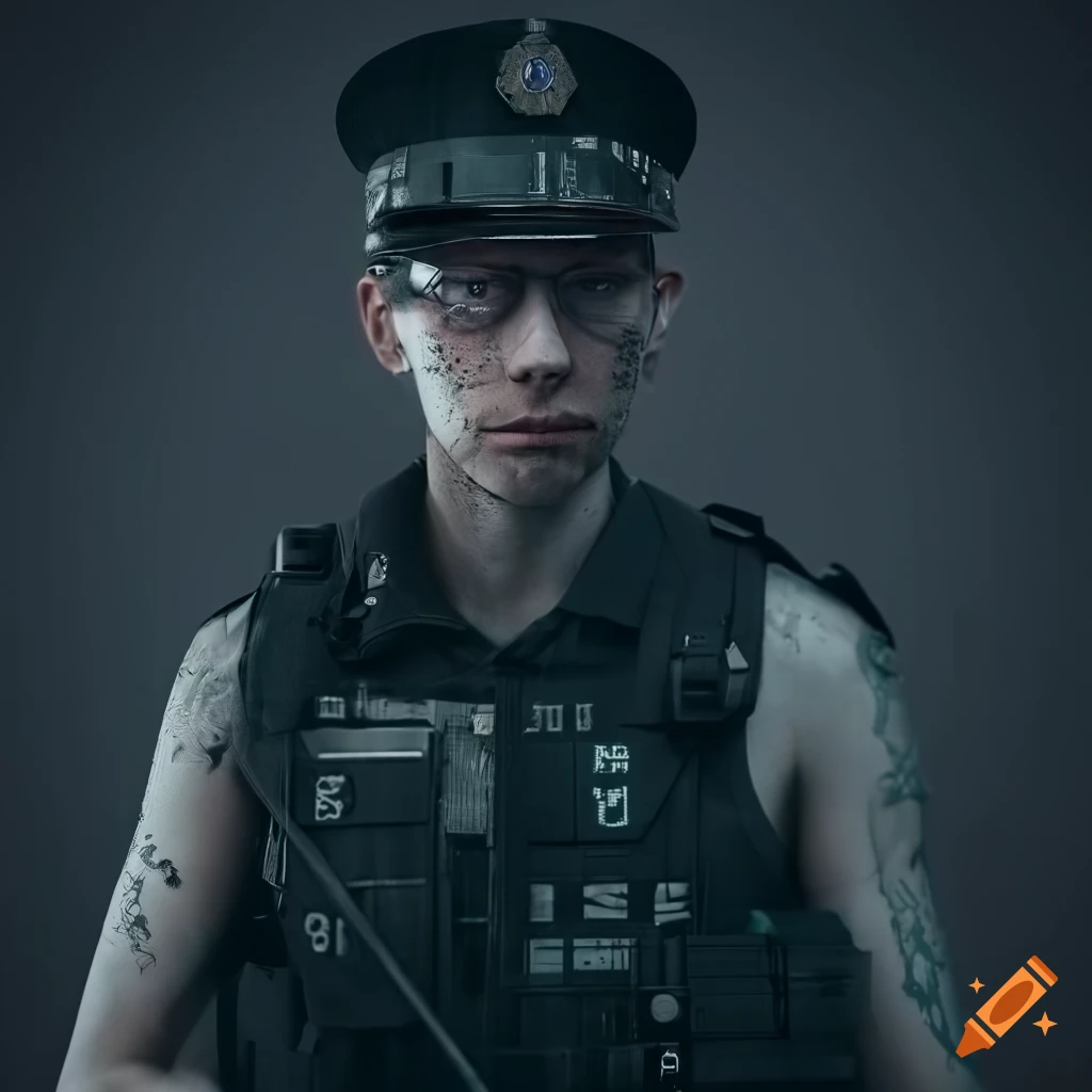 Cyberpunk police detective portrait in a dark city environment on Craiyon