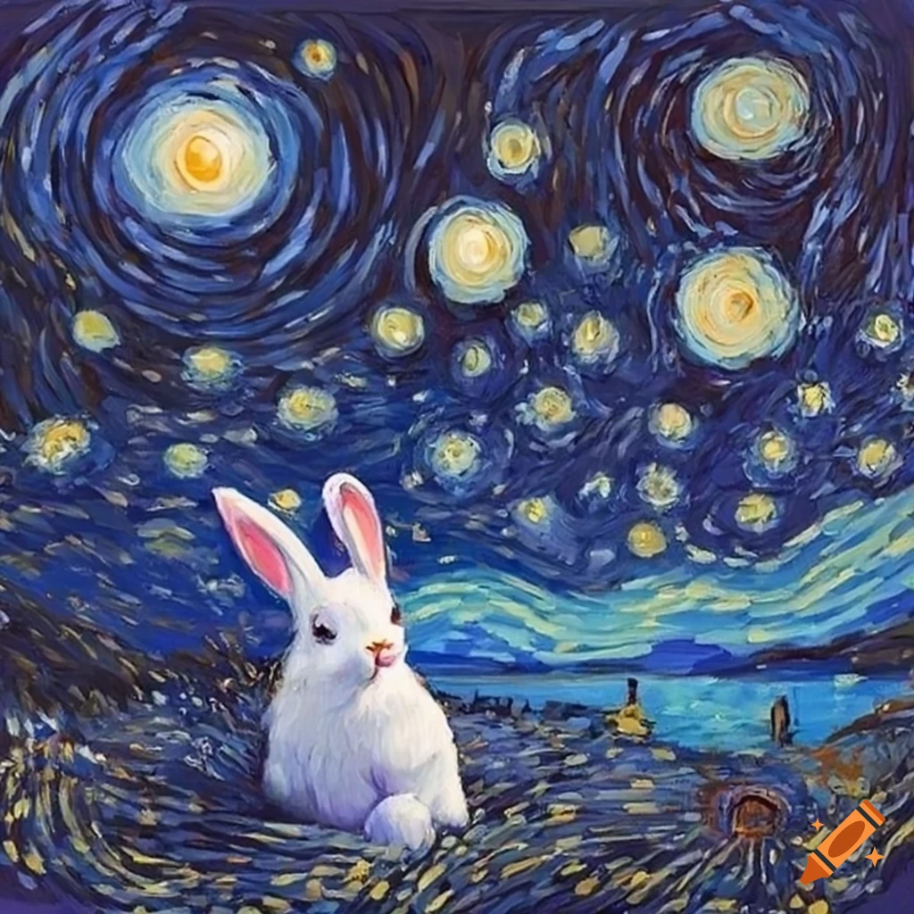 Starry Night with a white rabbit on Craiyon