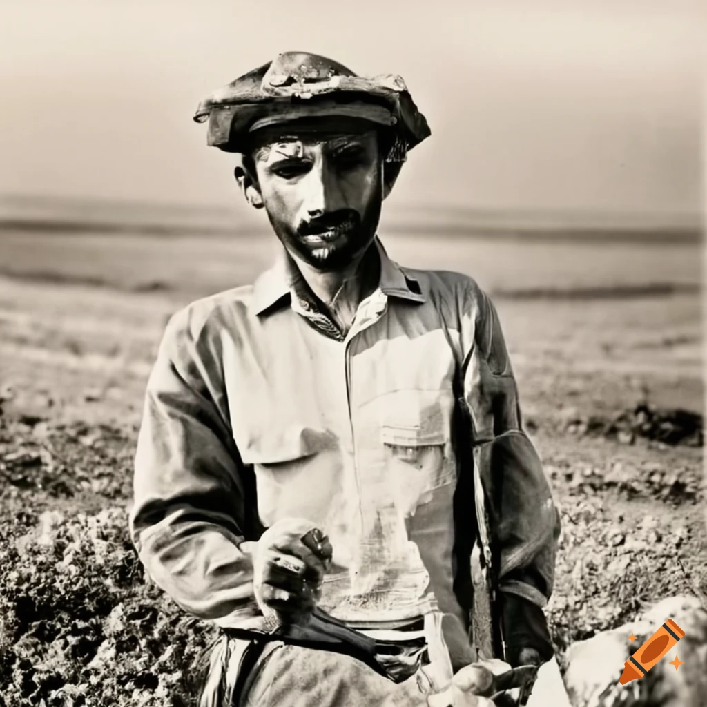 Israeli field worker in a historical photograph on Craiyon