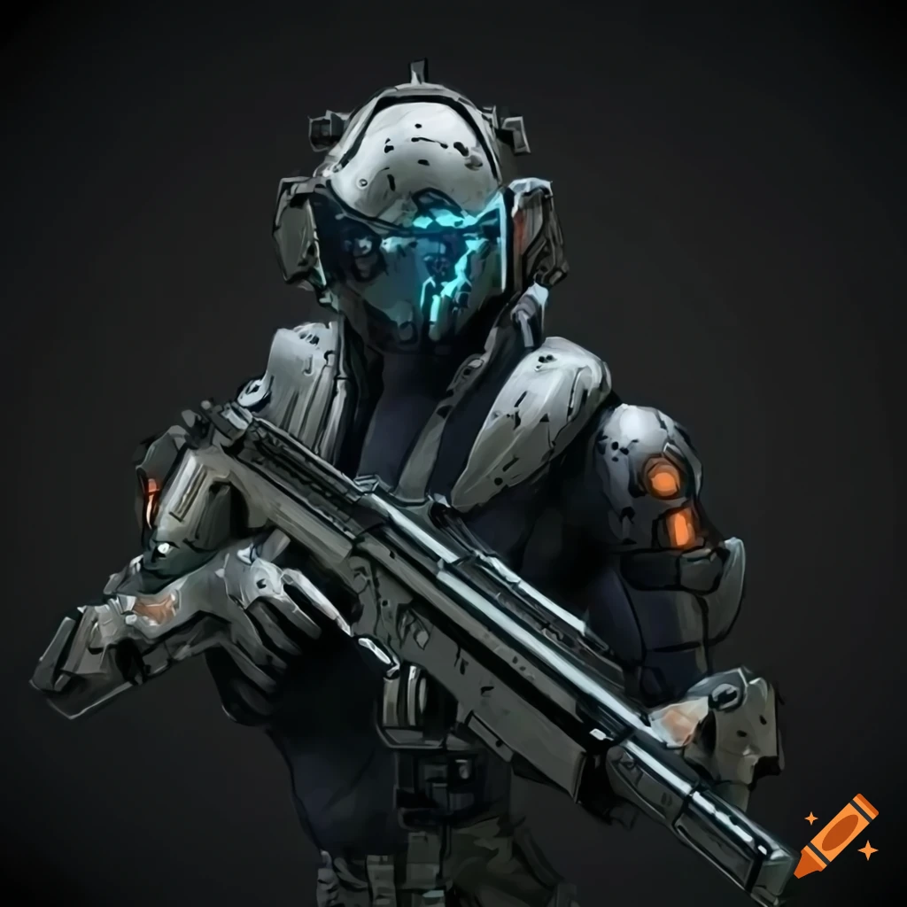 Futuristic cyborg soldier with a rifle on Craiyon