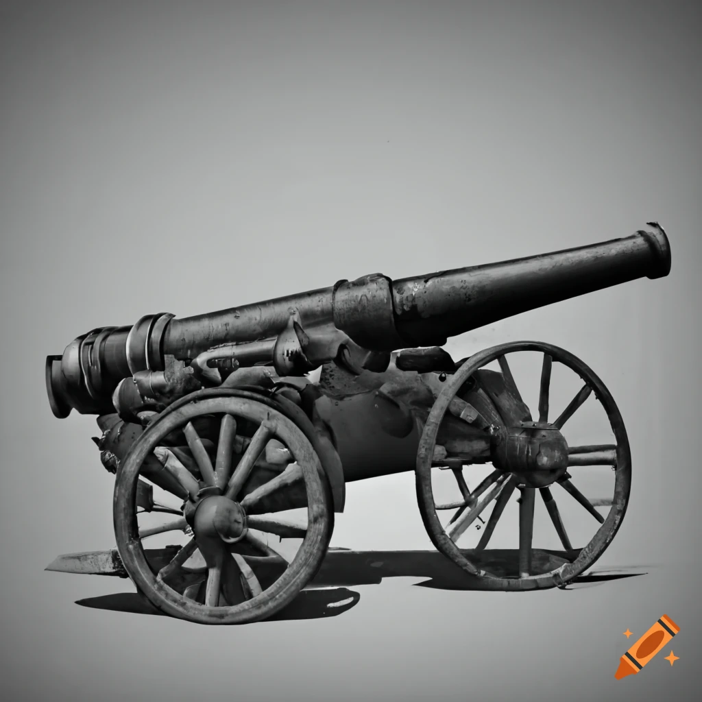 Side view of a ww2 artillery cannon in black and white on Craiyon