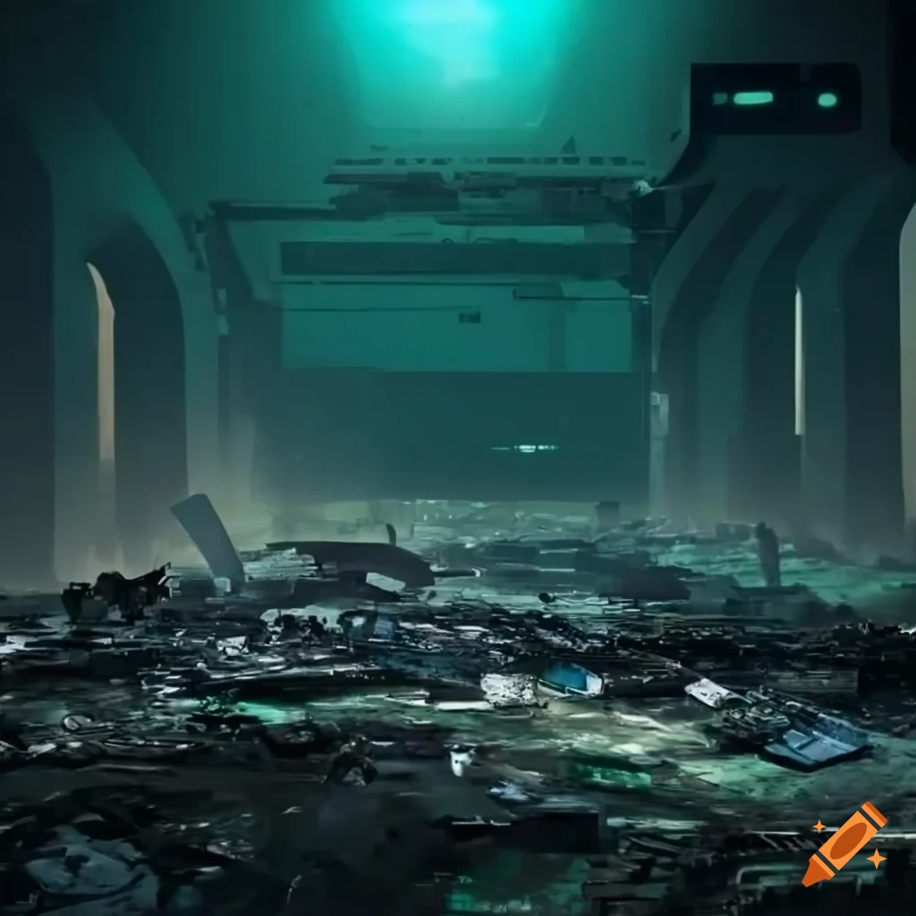 Post-apocalyptic scene of a landfill with PC and computer parts on Craiyon