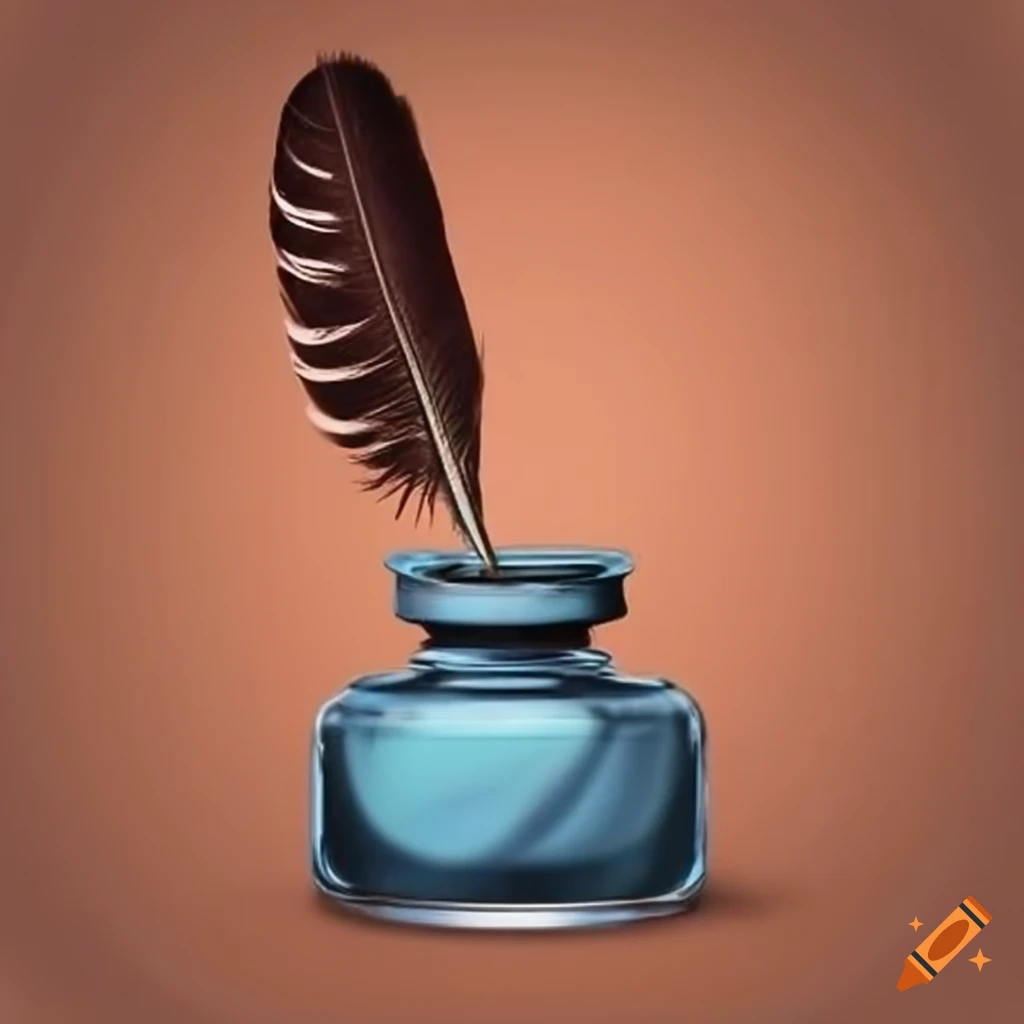 Inkwell and quill on brown background on Craiyon