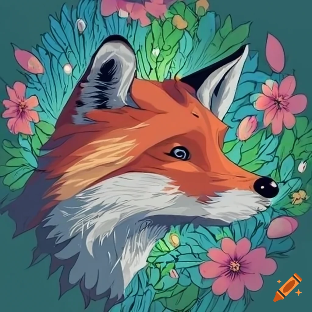 Fox surrounded by flowers on Craiyon