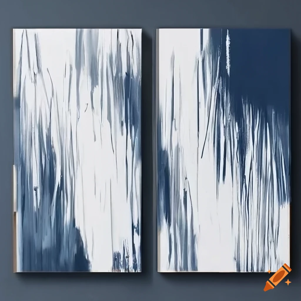 Abstract minimalist nordic white navy texture painting with thread-like ...