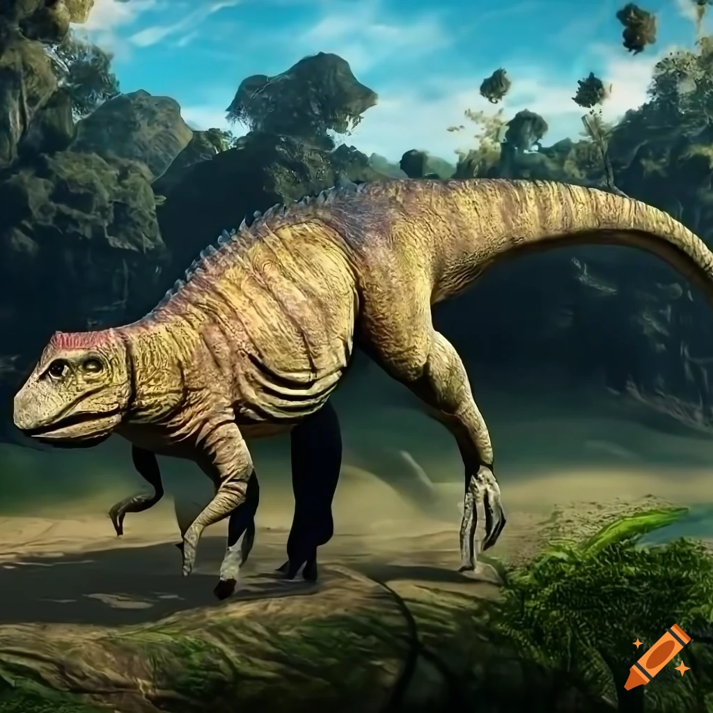 Iguanodon dinosaur in warm morning light showcasing detailed skin ...