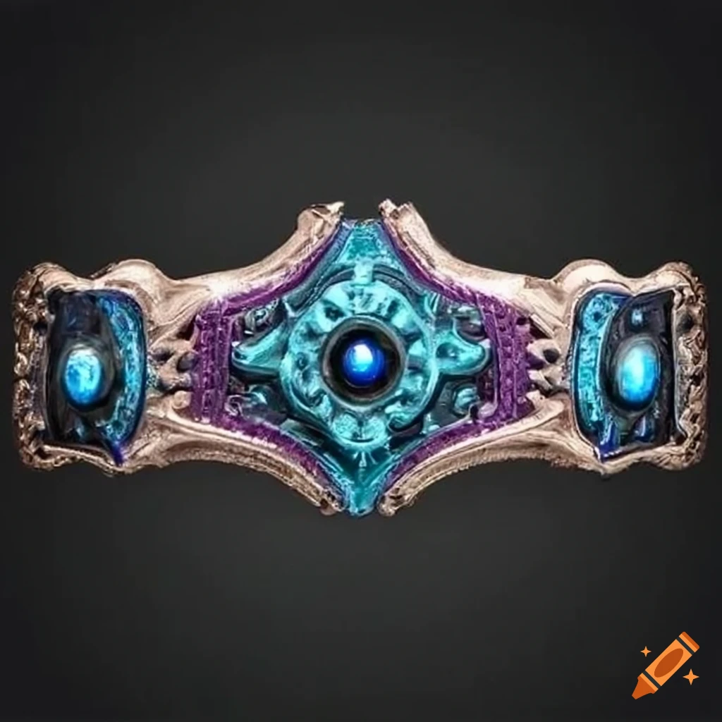 Front view of an adorned magic war belt on Craiyon