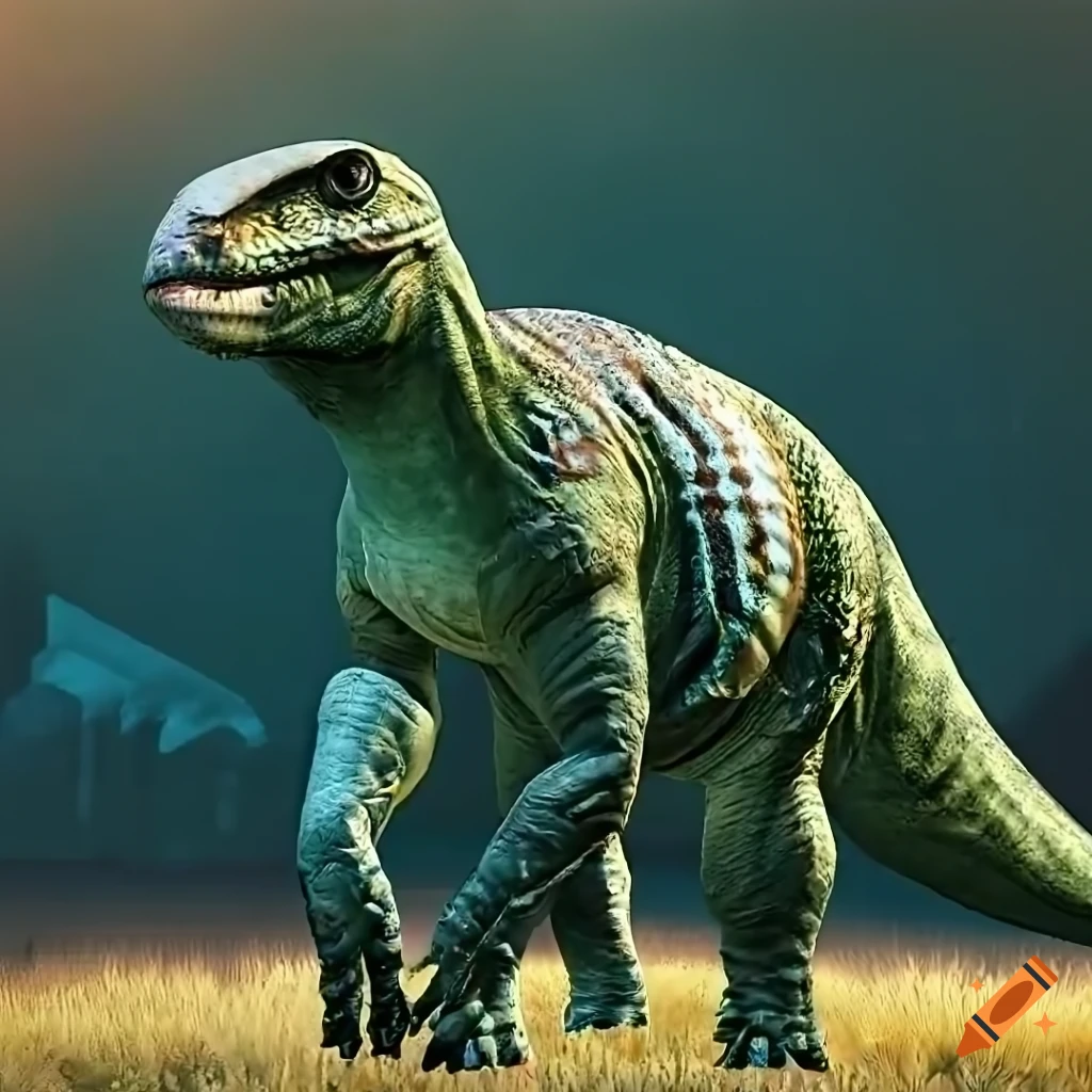 Hefty Iguanodon dinosaur with intricate color pattern and elephant-like ...