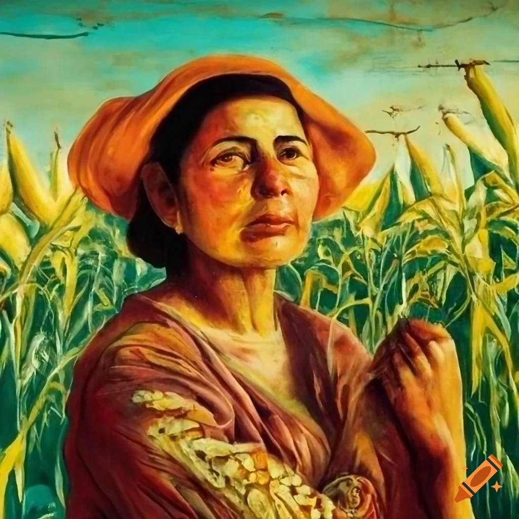 Saturnino Herran mural portrait of female Mexican laborer in a corn ...