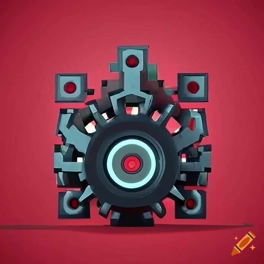 Black cog on red background in 2d hyperrealistic style on Craiyon