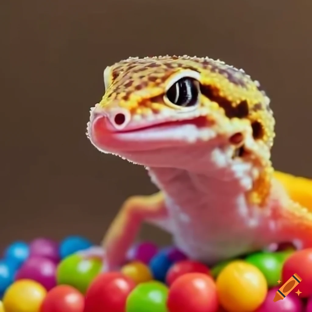 Playful blood orange leopard gecko in a ball pit on Craiyon